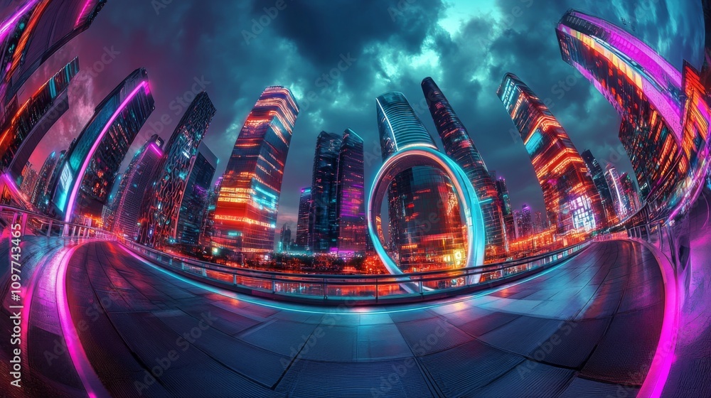 Futuristic Cyberpunk Cityscape with Tron-Inspired Neon Lights in ...