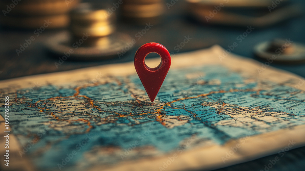 map with a location pin marking a destination, showing highlighted ...