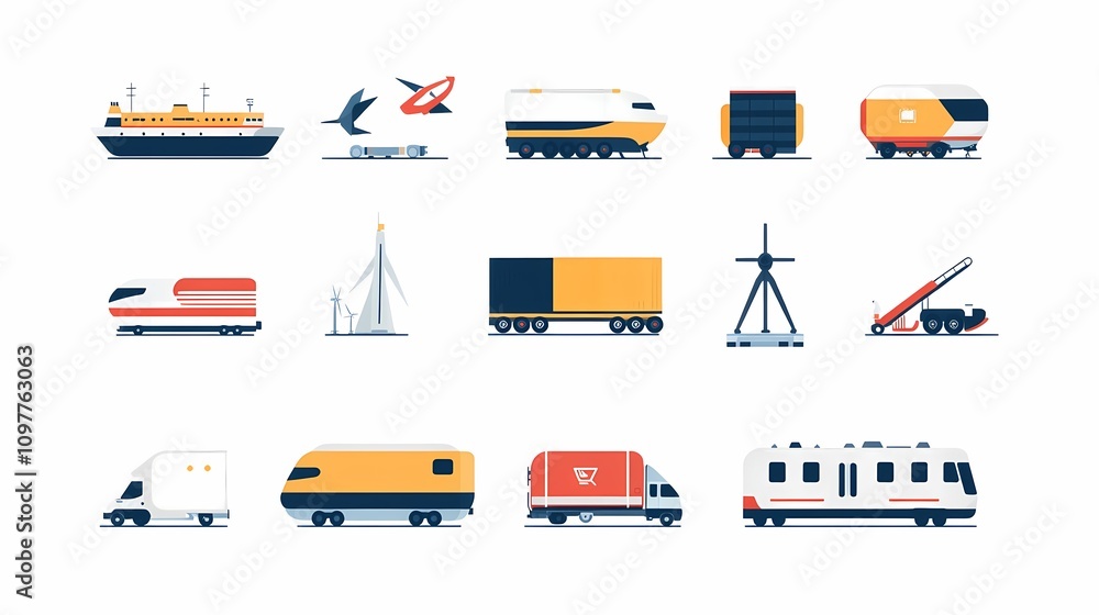 Collection of Colorful Flat Icons Representing Various Modes of ...