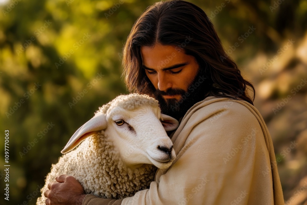 Peaceful depiction of Jesus embodying the Lamb of God providing ...