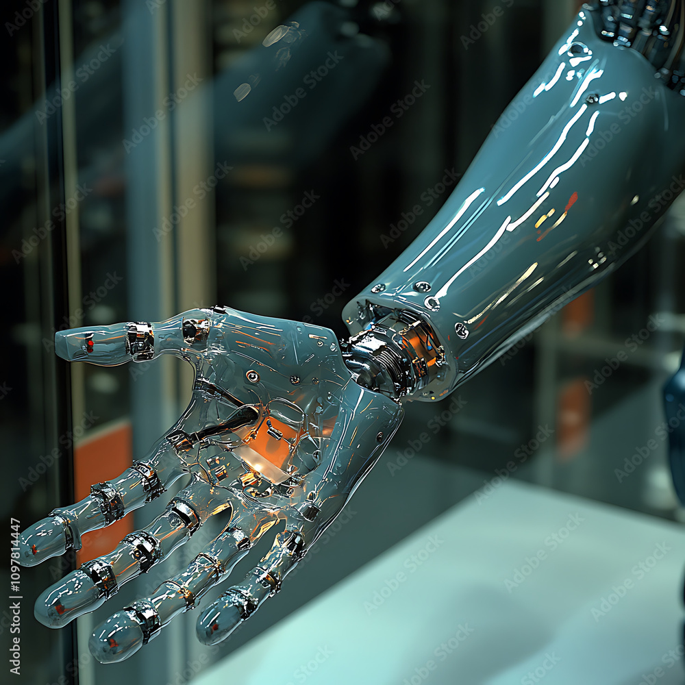 detailed robotic prosthetic hand showcasing advanced control systems ...