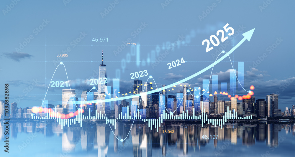 2025 market forecast with financial graphs over Manhattan skyline ...