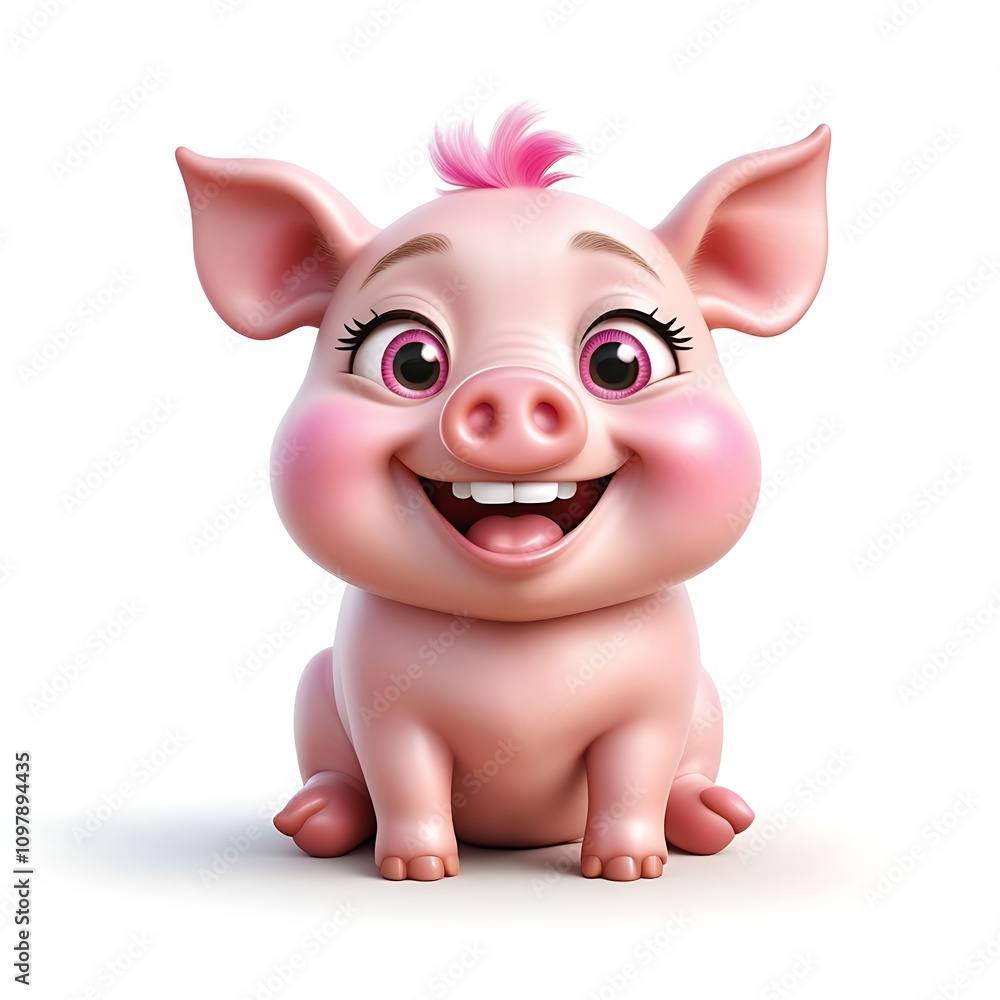 Smiling Pink Pig Emoji , white background, cartoon 3d emoji Stock ...