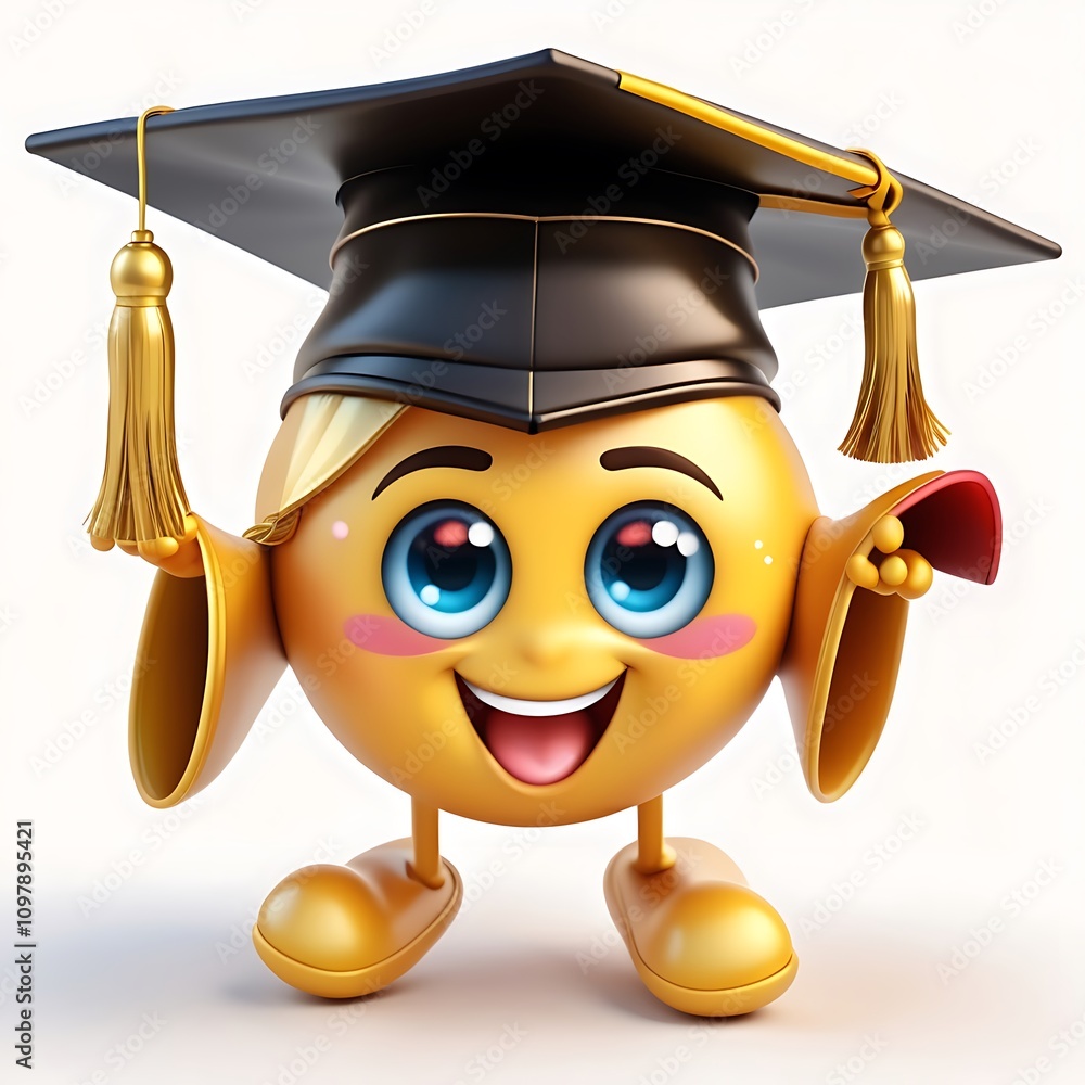 Graduation Cap with Tassel Emoji , white background, cartoon 3d emoji ...