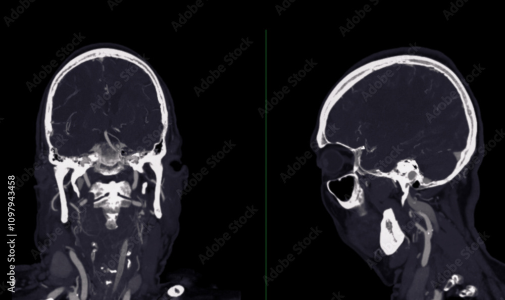 The CT Angiography (CTA) scan of the brain and neck, showcasing the ...