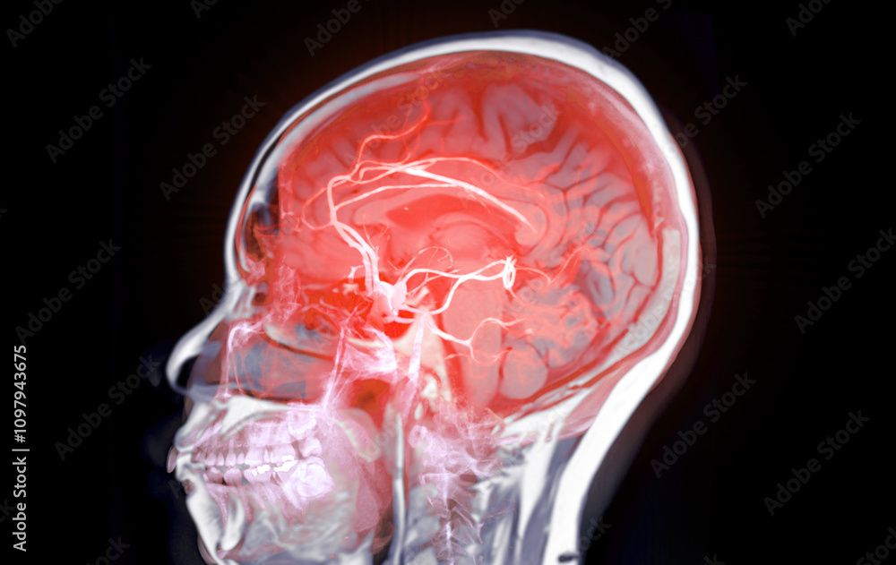 The MRA (Magnetic Resonance Angiography) scan of the brain, providing a ...