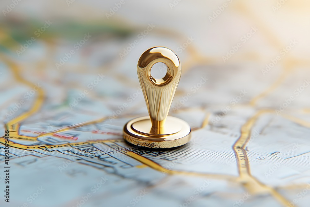A brass pin on top of an old map with a shape and texture resembling ...
