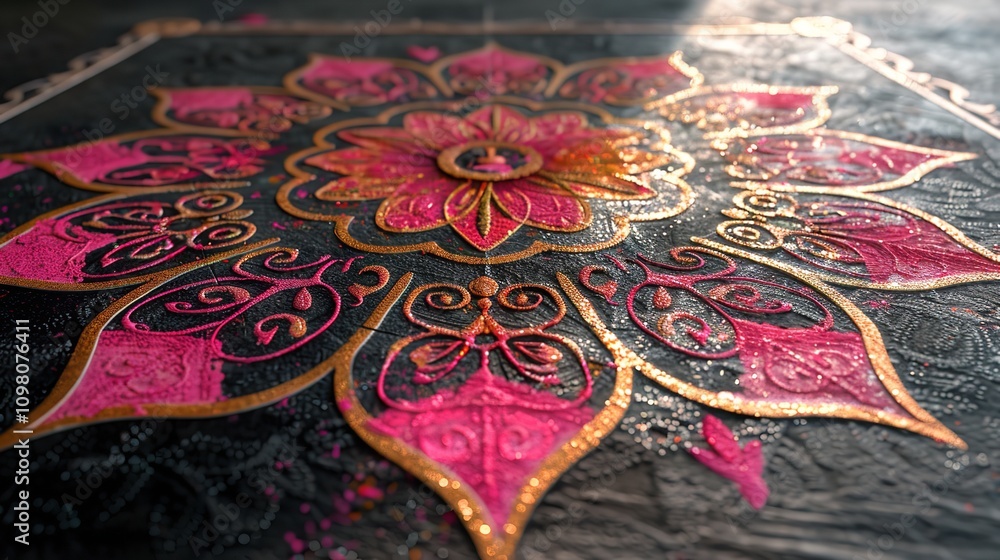 Pink Indian Rangoli Border PNG Transparent 8K Realistic Stock ...