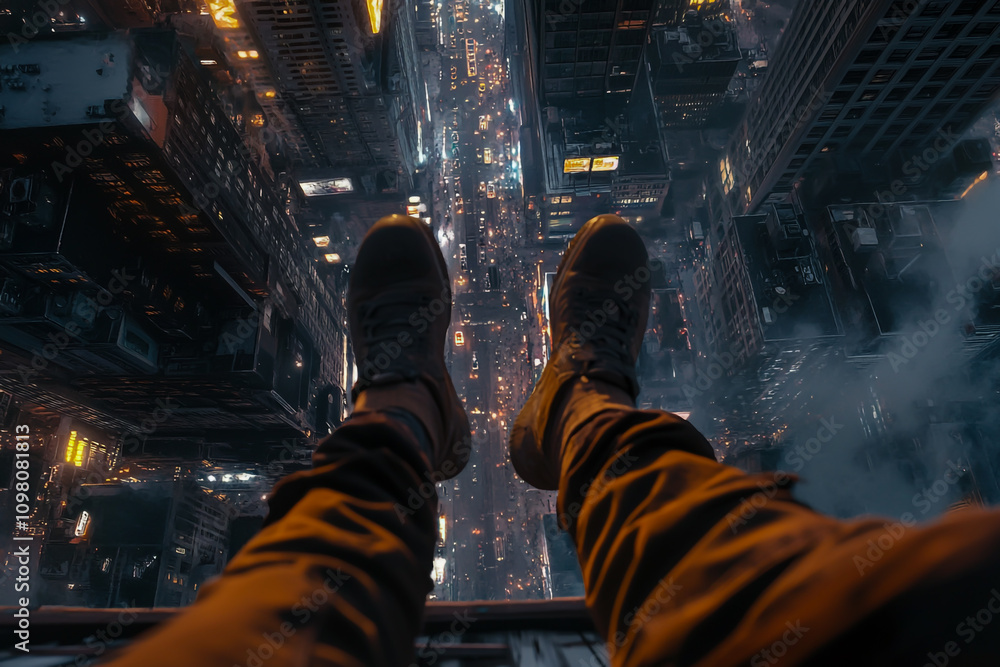 A photograph from the perspective of someone standing on top of an ...