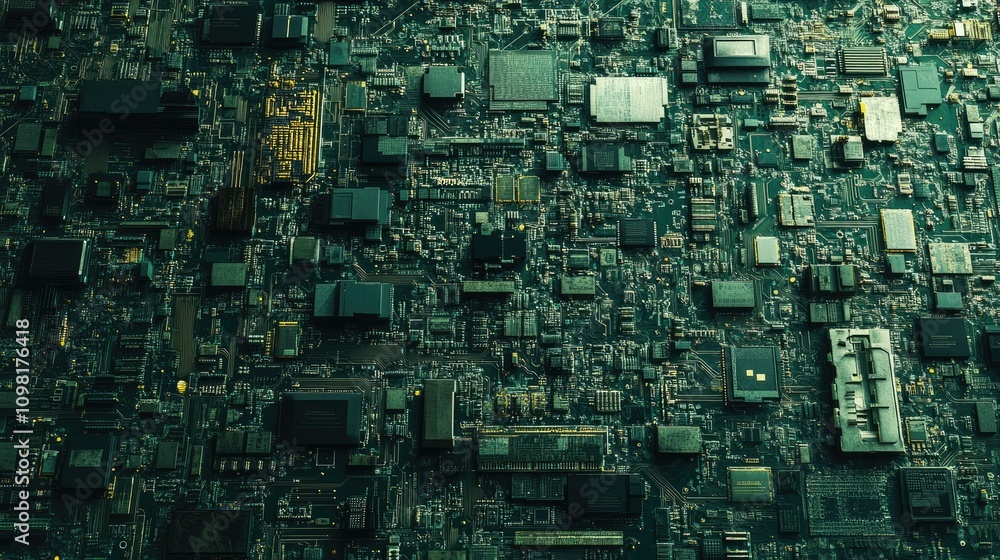 Printed circuit boards arranged in a recycling process, showcasing e ...