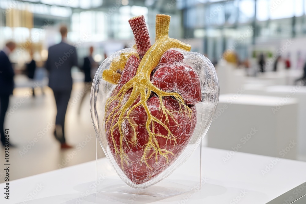 Ilustración de Stock Atrium and aorta connected in a 3D-printed heart ...