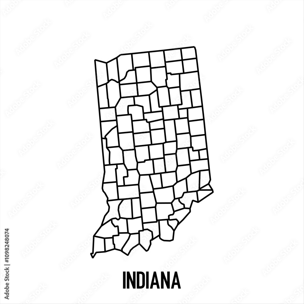 Indiana- solid black outline border map of country area. Simple flat ...