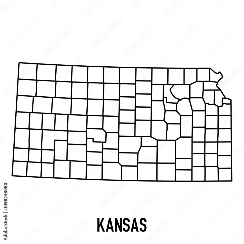 Kansas - solid black outline border map of country area. Simple flat ...