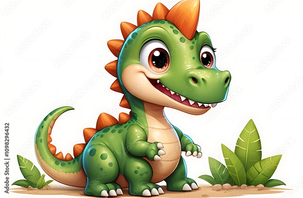 cute happy dinosaur cartoon clipart on plain white background Stock ...