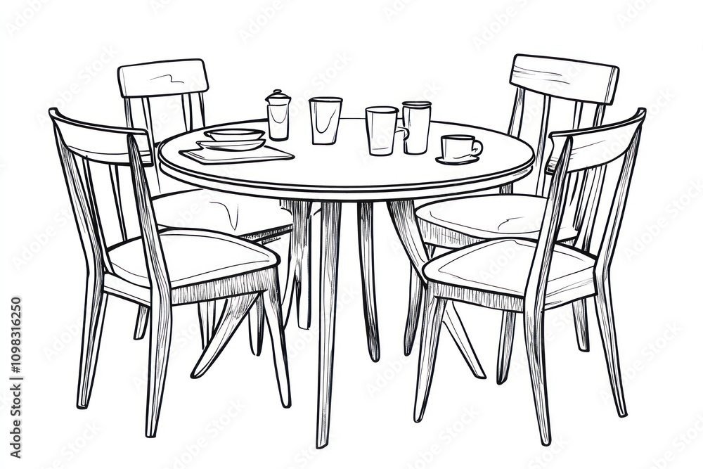 easy and bold, very simple, cute, coloring page, Dining table with ...