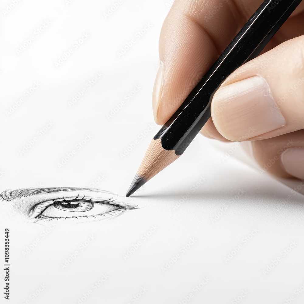 A realistic close-up of an artist s hand using a pencil to draw fine ...