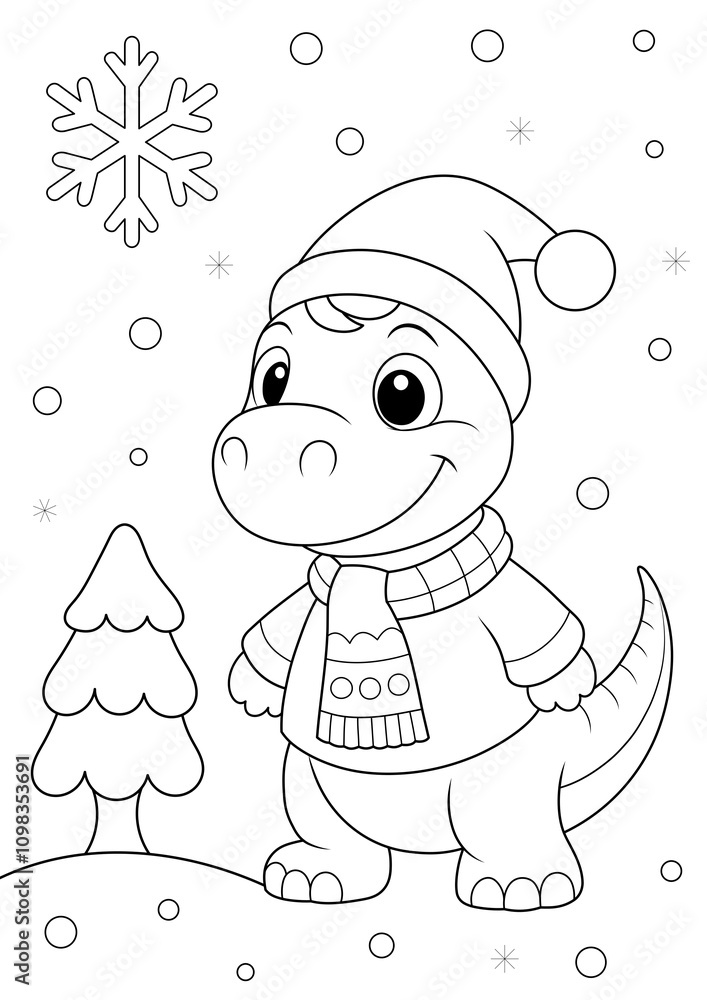 a4 christmas winter colouring sheet, cute cartoon dinosaur. you can ...