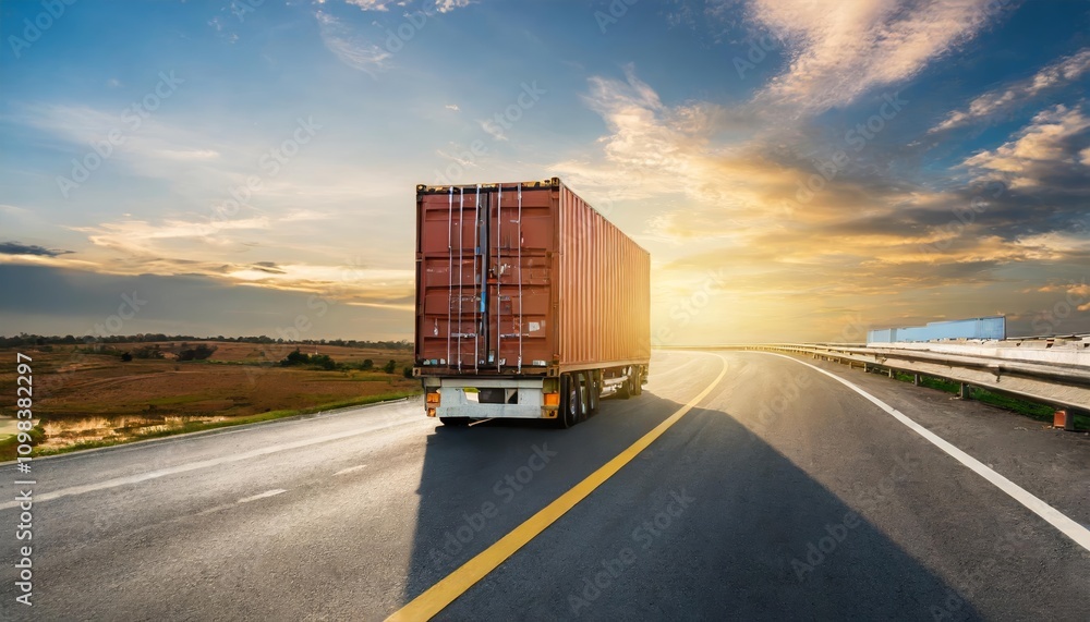 Dynamic Logistics Industry Concept: Container Truck on Highway ...