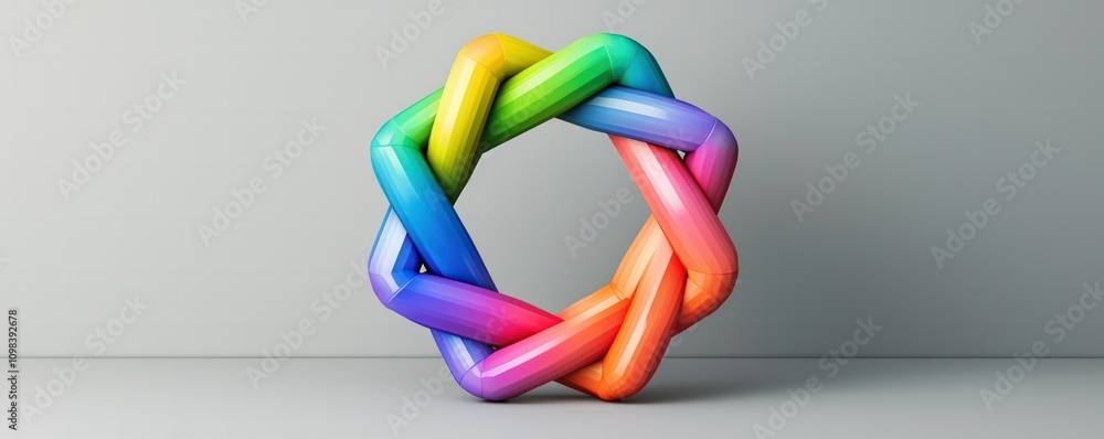 Interlocking glowing triangles rainbow spectrum art installation urban ...