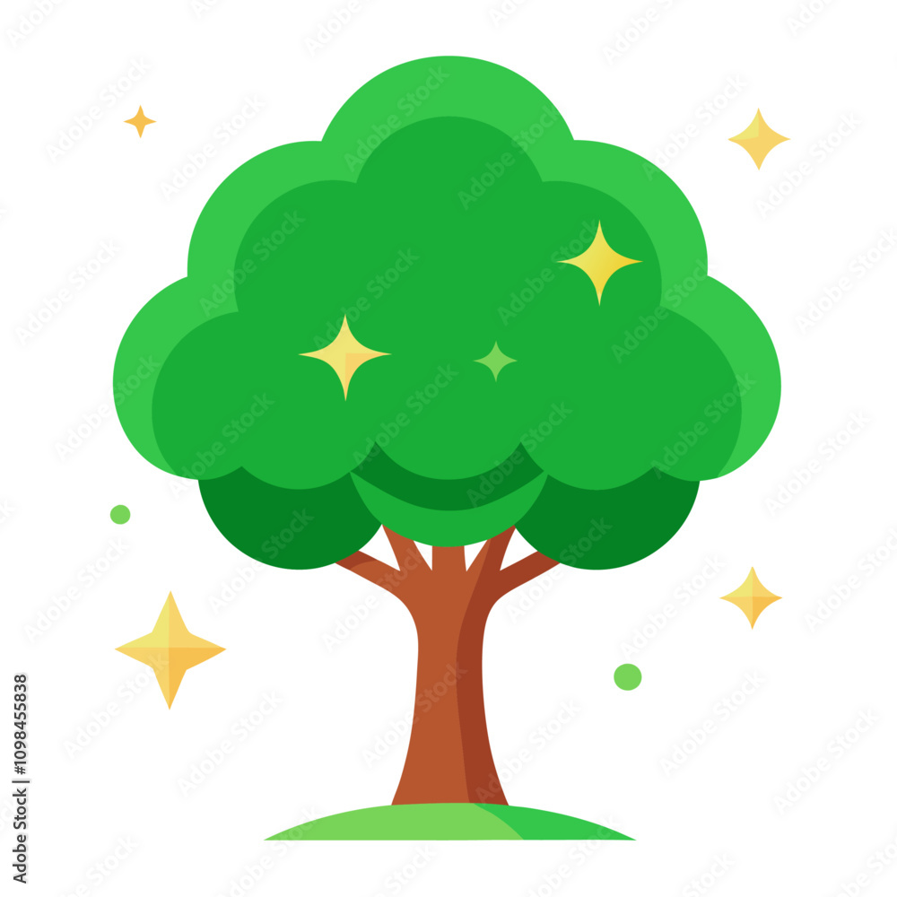 green tree and stars clipart cartoon Illustration drawing Stock Vector ...