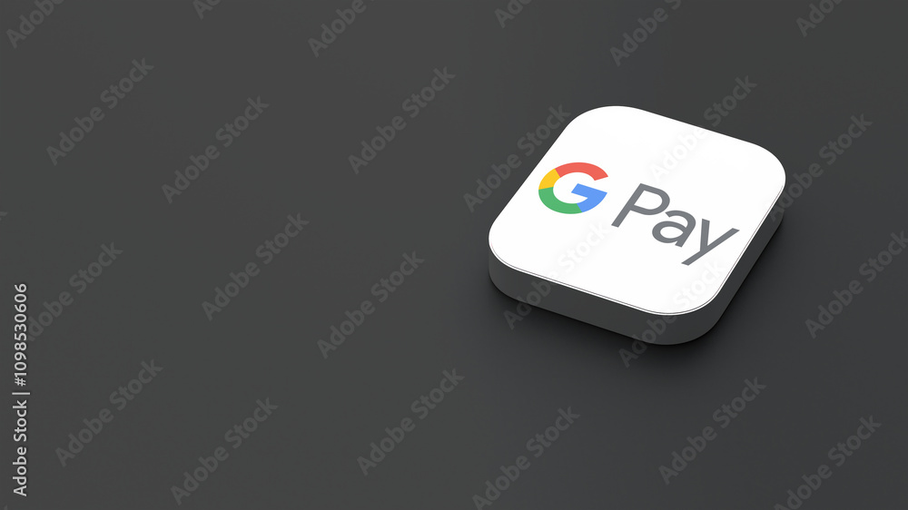 3D-rendered icon of the Google Pay app logo, featuring a sleek ...
