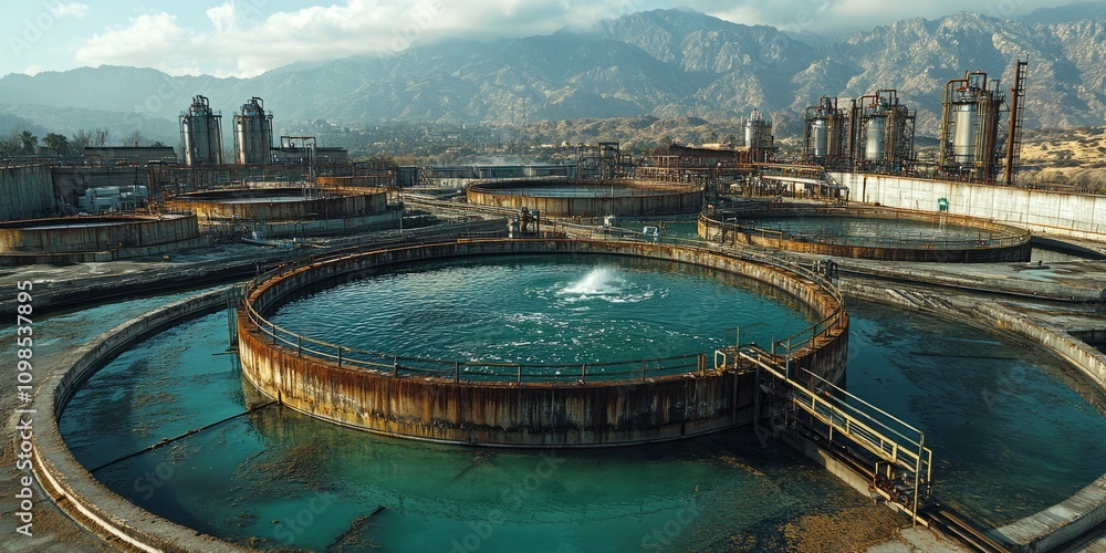 Circular tanks filled with water showcase various stages of ...