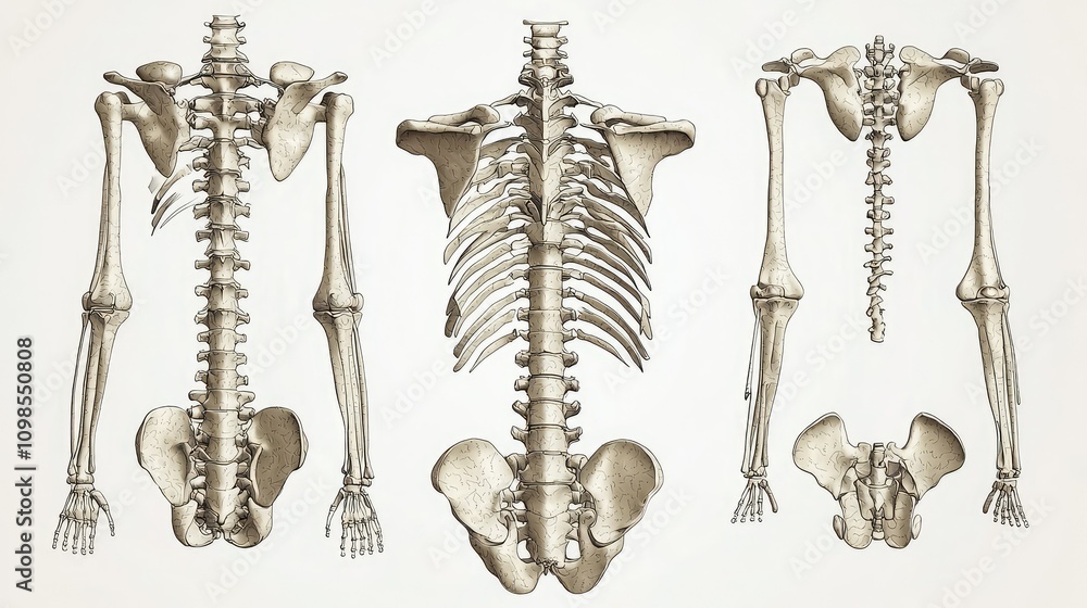 Detailed Illustration of Human Spine Anatomy Featuring Views of the ...