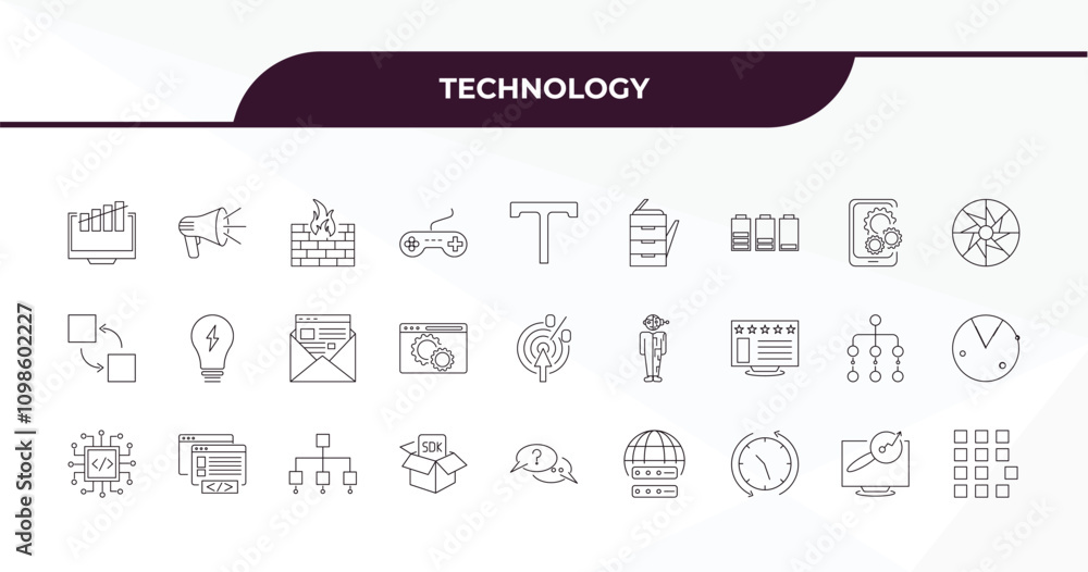 fully editable outline icon collection from technology concept. thin ...