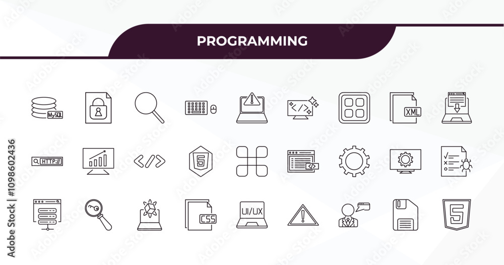 fully editable outline icon collection from programming concept. thin line icons set such as ...