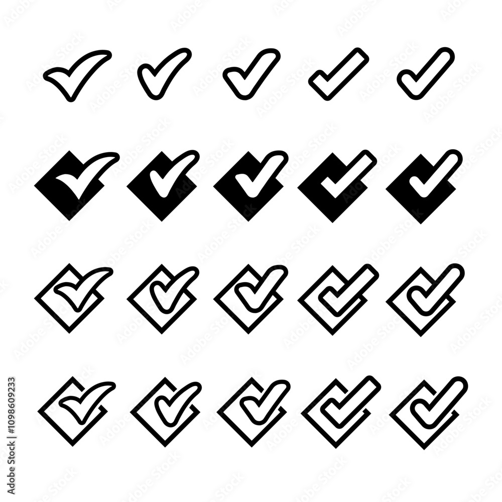 Check Mark, Valid, Yes, Confirmation, Okey, Positive checked, confirm, Acceptance in checklist ...