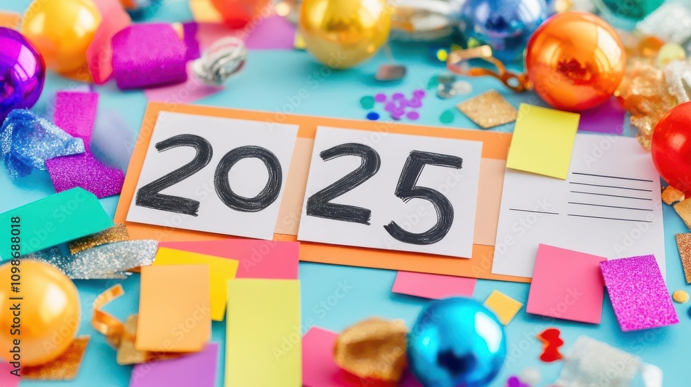 Vision board labeled 2025 New Year Resolutions with blank sticky notes ...