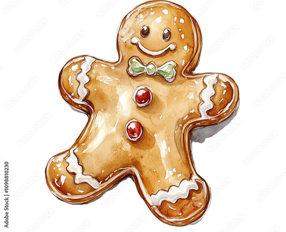 Gingerbread man watercolor painting, isolated on transparent background ...