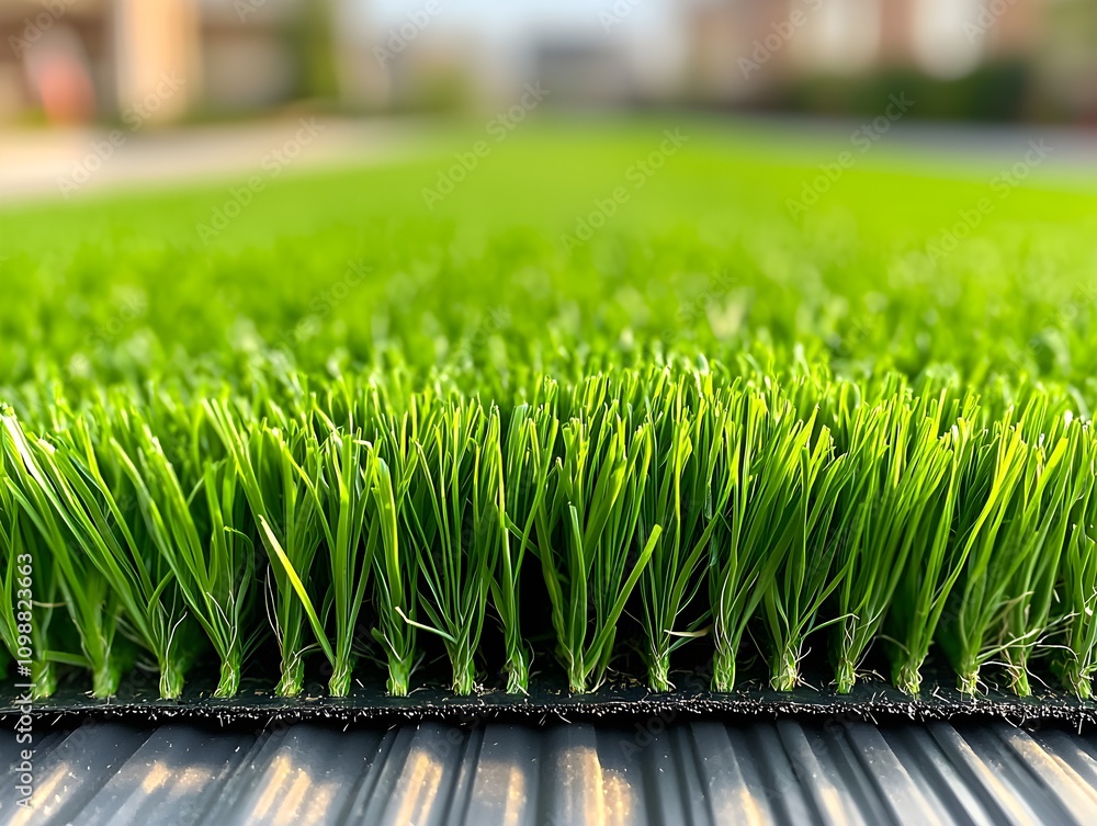 Rich, well-maintained garden turf close-up, detailed texture showing ...