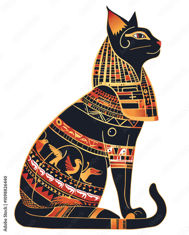 Ancient Egyptian goddess Bastet as a cat on transparent background in ...