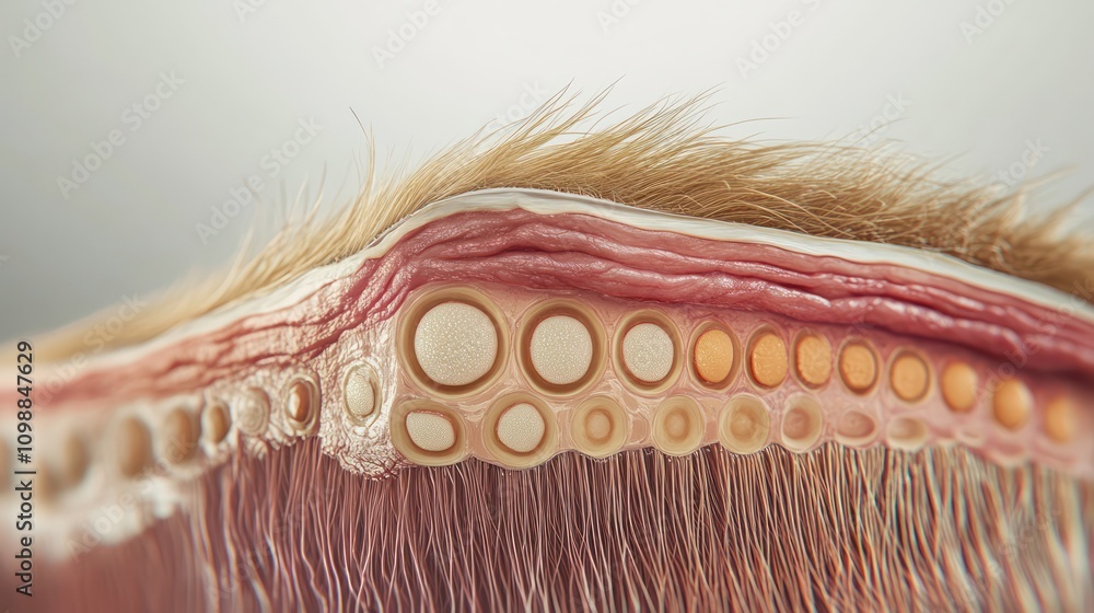 Microscopic View of Hair Follicles and Skin Anatomy: Detailed Cross ...
