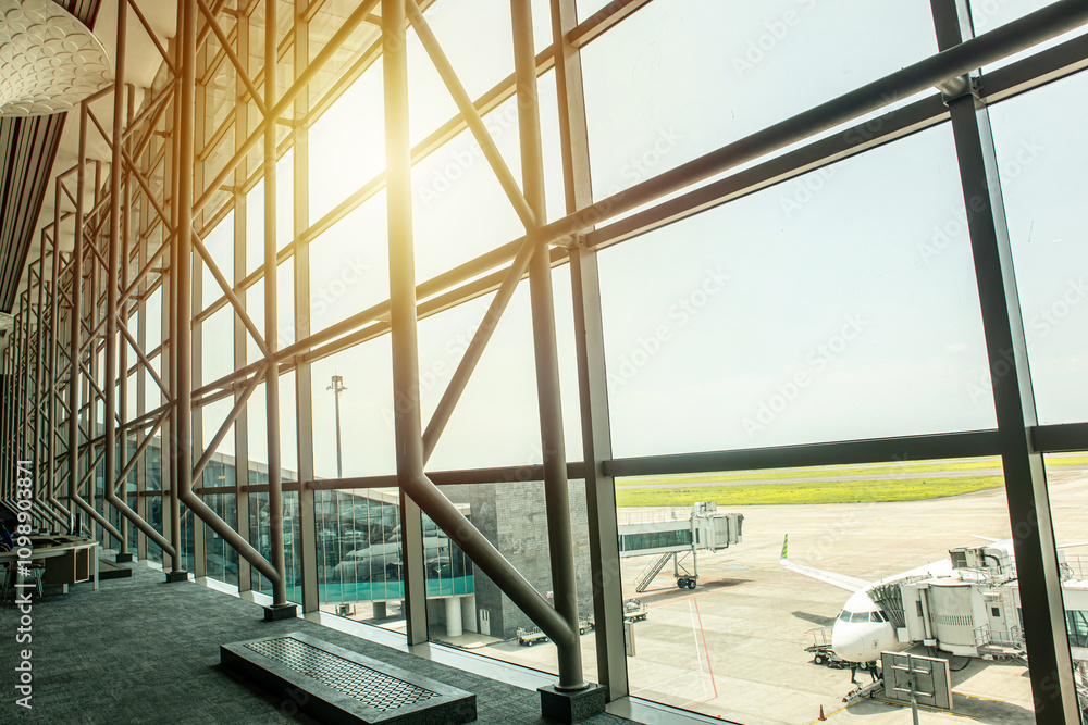 Airport boarding lounge waiting room terminal with sunlight Stock Photo ...
