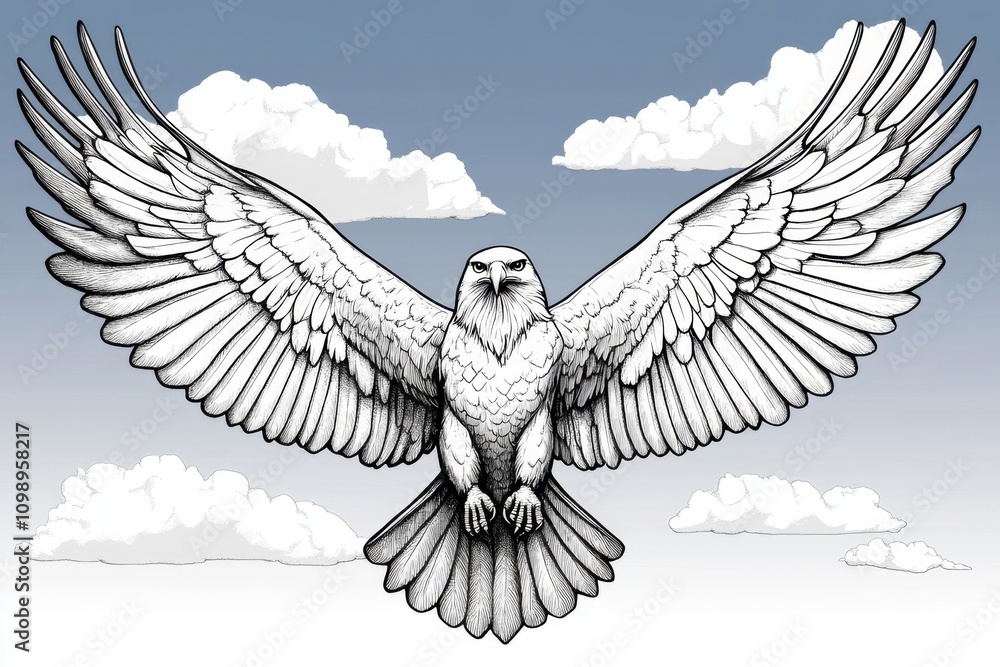 Eagle with outstretched wings, majestic and powerful, sketch engraving ...