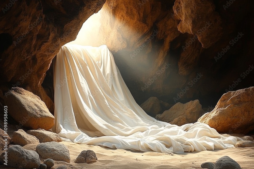 Foto de Stock Resurrection of Jesus Christ Empty Tomb with Shroud Cave ...