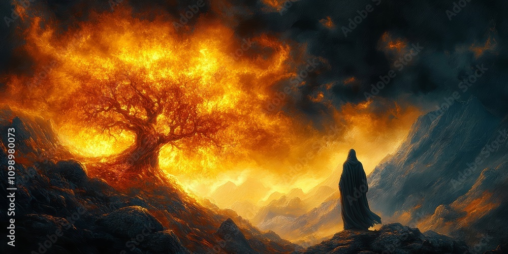 Moses and the Burning Bush on Mount Sinai in the Old Testament Biblical ...