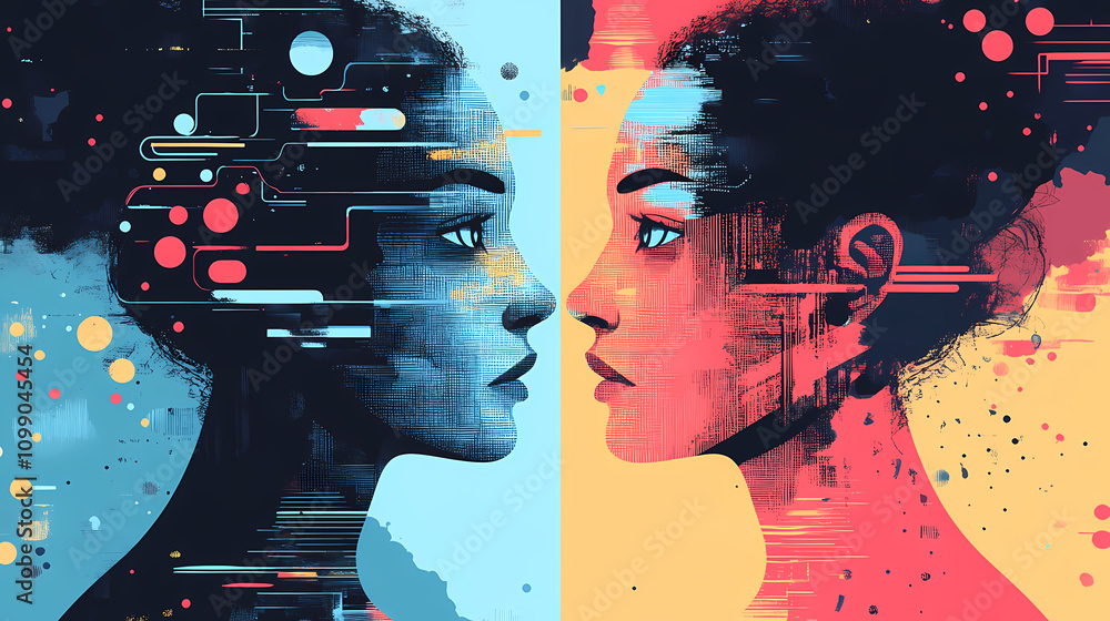 Merging of technology and masses flat design front view postmodern ...