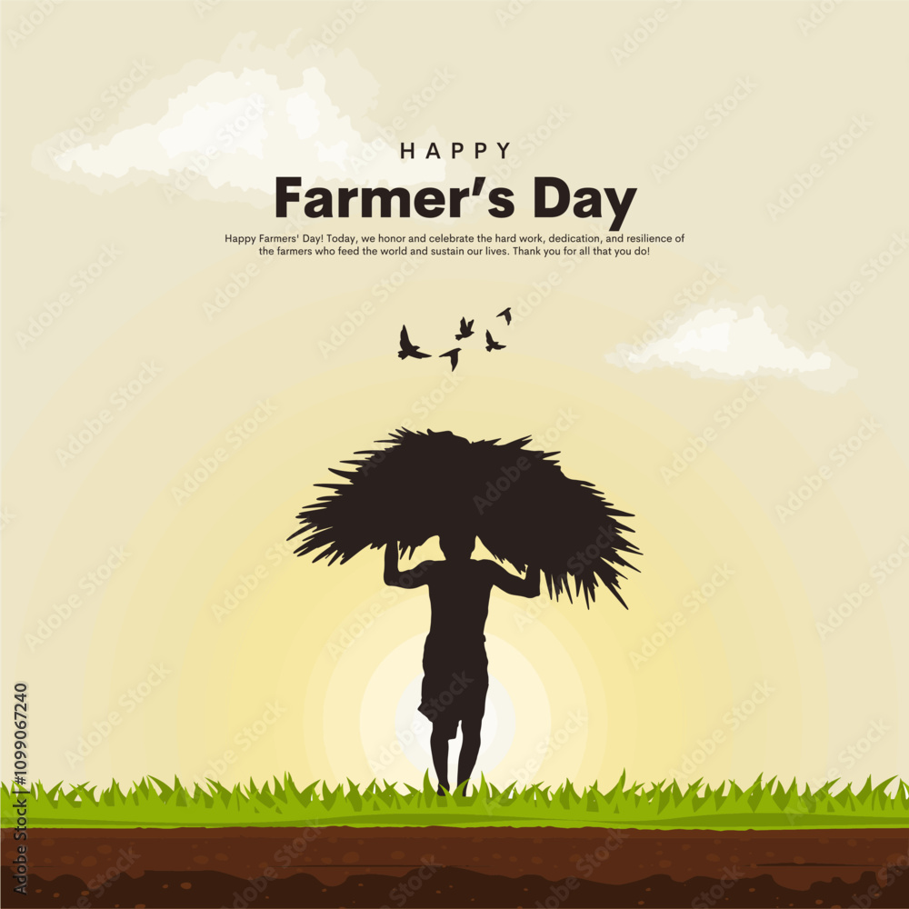 Happy Farmers Day Text with an Indian farmer silhouette vector ...