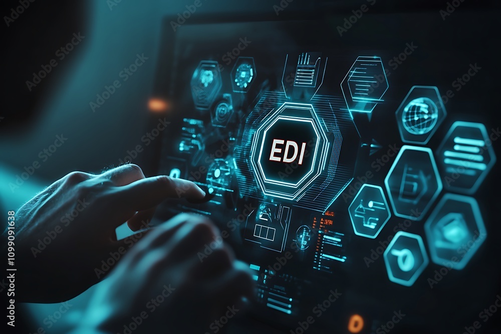 EDI, Electronic Data Interchange Concept. Businessman touching on EDI ...