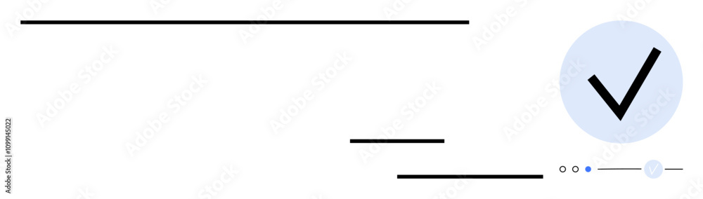 Horizontal lines, progress bar with nodes, and check mark within a blue ... Horizontal lines, progress bar with nodes, and check mark within a blue ...