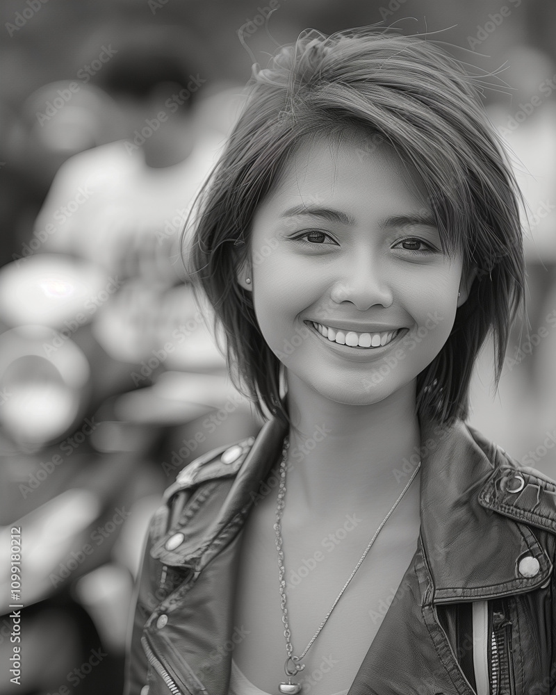 Street photo of stunning beautiful Philippine hot model, brunette short ...