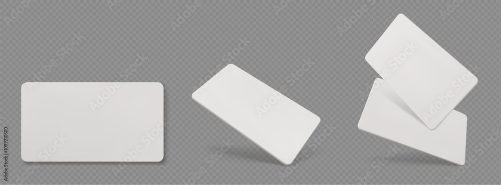 Blank white plastic cards mockup shown in three different positions ...