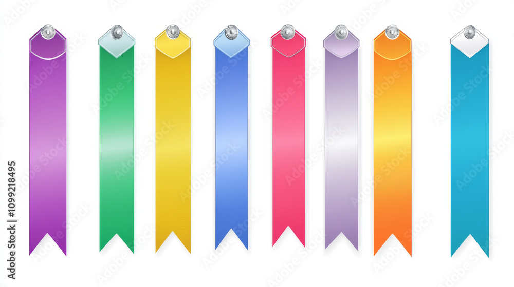 Colorful bookmark banners and a silver one. These vertical labels are ...