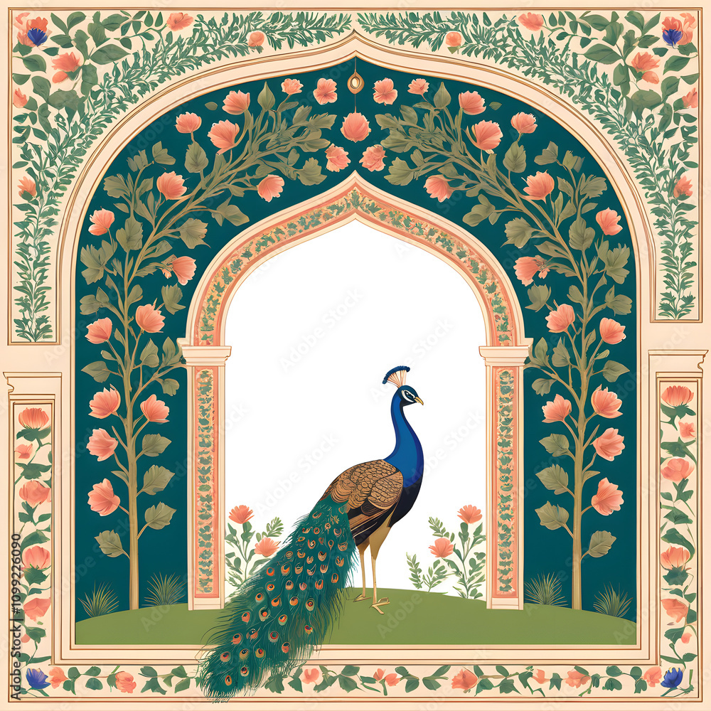 Best Traditional Mughal Pichwai Art Mughal Garden Peacock Arch Frame ...