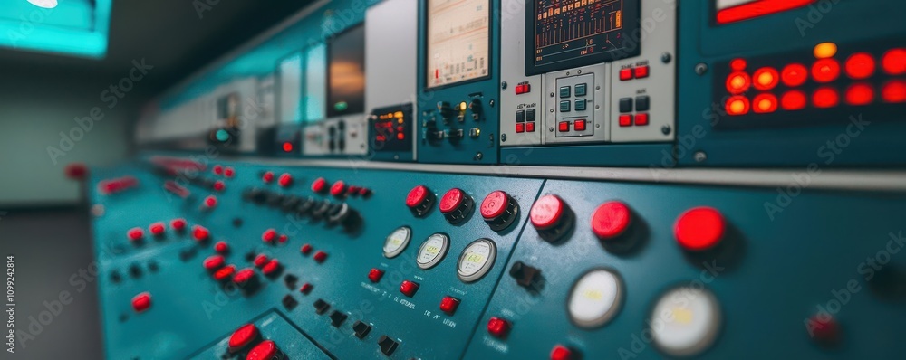 Control room filled with electrical circuits, wires connecting various ...