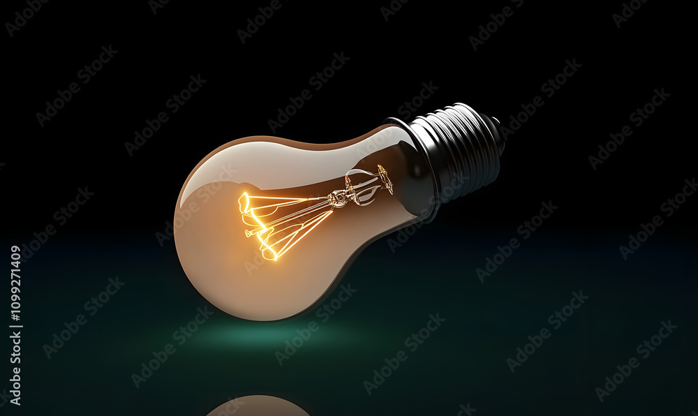 One of Lightbulb glowing among shutdown light bulb in dark area with ...