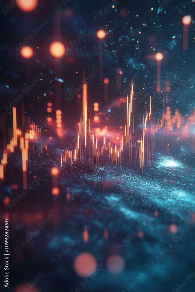 Dynamic crypto market visualization, multi-layered candlestick charts ...